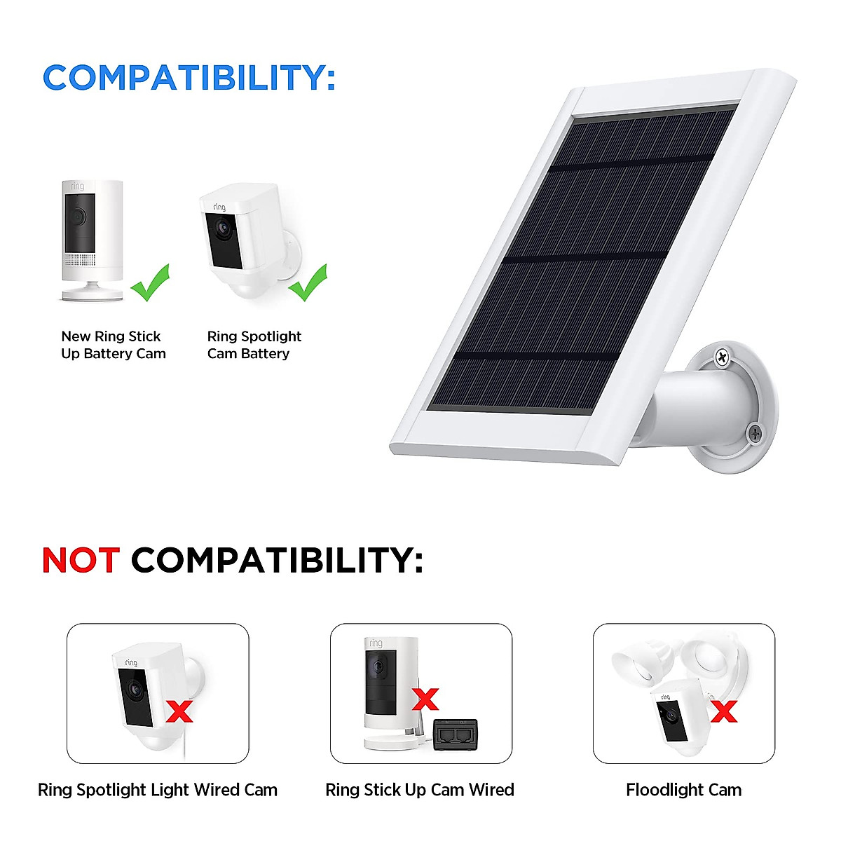 OLAIKE Solar Panel for Spotlight Cam Battery & Stick Up Cam Battery,Waterproof Charge Continuously,5 V/3.5W(Max) Output, with Secure Metal Wall Mount & 3.8M/12ft Power Cable(No Include Camera),White