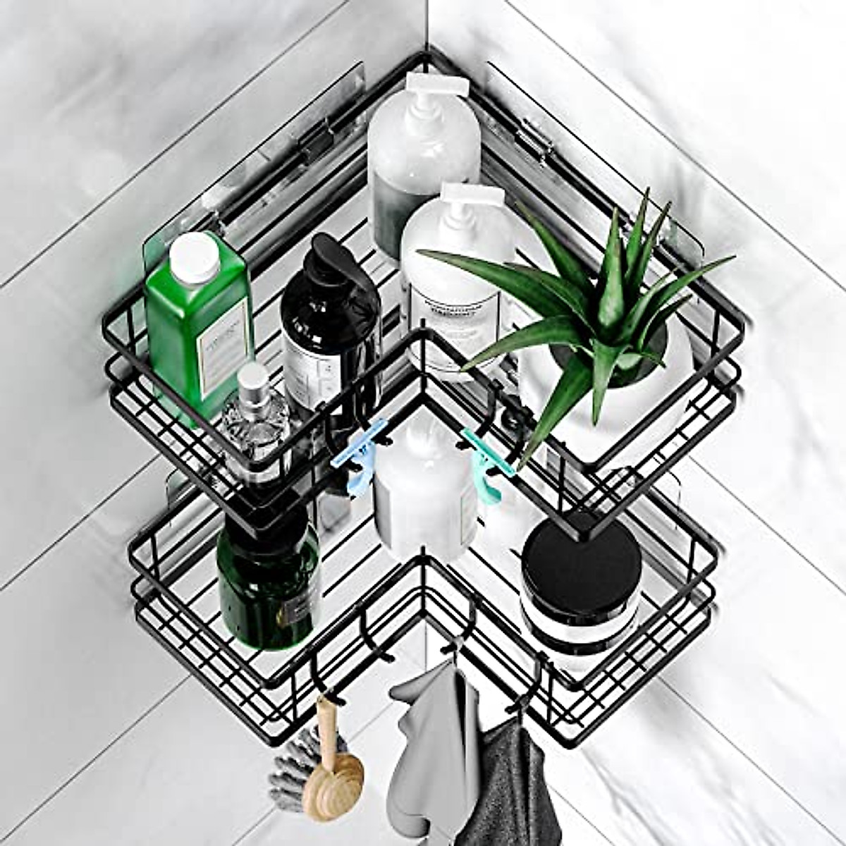 Sinminou Corner Shower Caddy 2 Pack, 304 Stainless Steel Shower Shelf with Adhesive, Wall Mounted Bathroom Shelf Basket, Shower Rack Hanging Storage Organizer