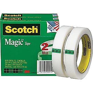 Scotch Brand Magic Tape, 2 Rolls, Numerous Applications, Cuts Cleanly, Engineered for Repairing, 3/4 x 2592 Inches, Boxed (810-2P34-72)