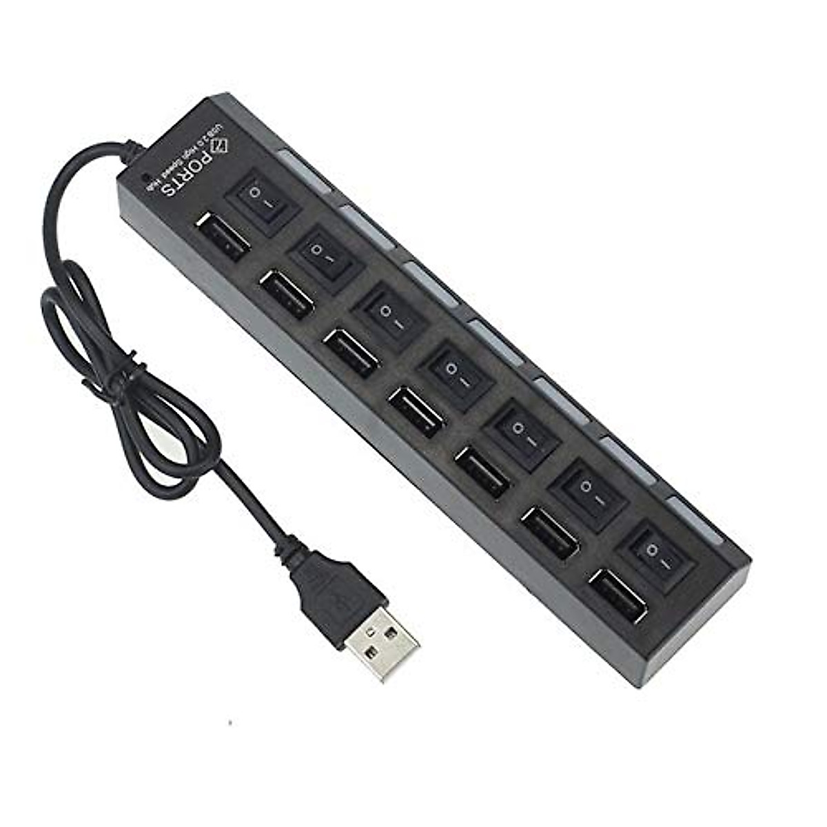 Lysee Data Cables - 7 Ports LED USB 2.0 Adapter Hub Power on/Off Switch for PC Laptop BK Quick Connect Electronic Accessories #40 - (Color: Black)