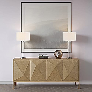 Harlow 29" Tall Table Lamp with Fabric Shade in Clear Glass/Polished Nickel/White