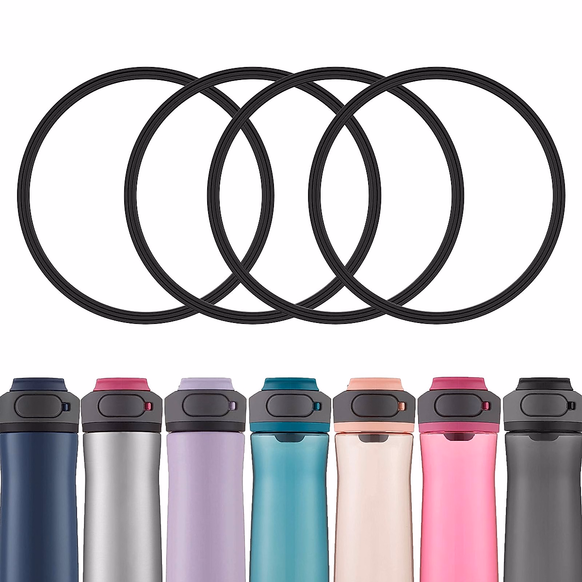 BOSORIO 4 Pack Gaskets Compatible with Contigo AUTOSEAL 2.0 24oz 32oz 40oz Water Bottle, Replacement Rubber Seal Part for Contigo AUTOSEAL Lid, Replacement Silicone O Ring