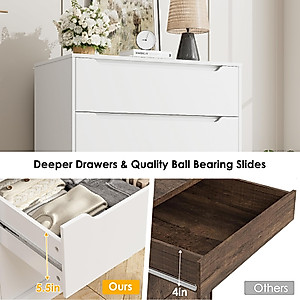 HOSTACK Modern 5 Drawer Dresser for Bedroom, Tall Chest of Drawers with Storage, Large Wood Cloth Storage Organizer with Cut-Out Handle, Accent Storage Cabinet for Living Room, Hallway, Classic White