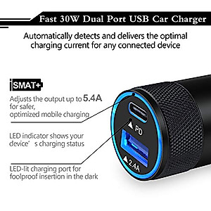 USB C Fast Car Charger,30W 3.0 PD Type C Car Adapter 2 Port USB C Car Plug Compatible for iPhone 14/13/12 Pro Max/11 Pro Max/SE/X/XR/8/7/6 Plus,Samsung Galaxy S23 S22 S21 S20 S10 Plus,Google Pixel 7 6