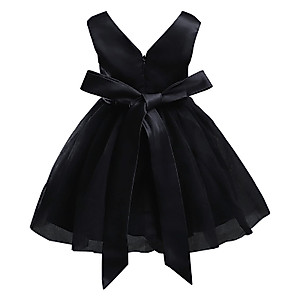 TENTIDE Baby Girl Black Dress Wedding Sleeveless V Neck A-line Bridesmaid Party Dresses Princess Tulle Ball Gown (Black,6-12 Month)