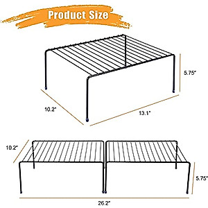 yaenoei Set of 4 - Kitchen Storage Shelf Rack (13.1 x 10.2 Inch)/Plastic Feet - Medium - Steel Metal - Rust Resistant Finish - Cups, Dishes, Cabinet & Pantry Organization - Kitchen (Black)