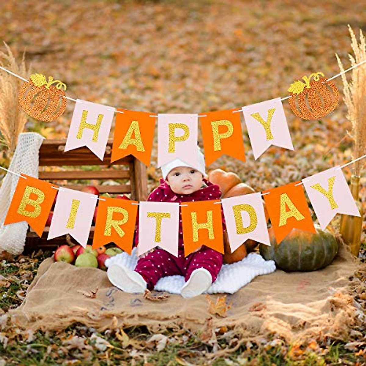 Fall Pumpkin Happy Birthday Banner for Thanksgiving Fall Pumpkin Themed Birthday Party Decorations Supplies