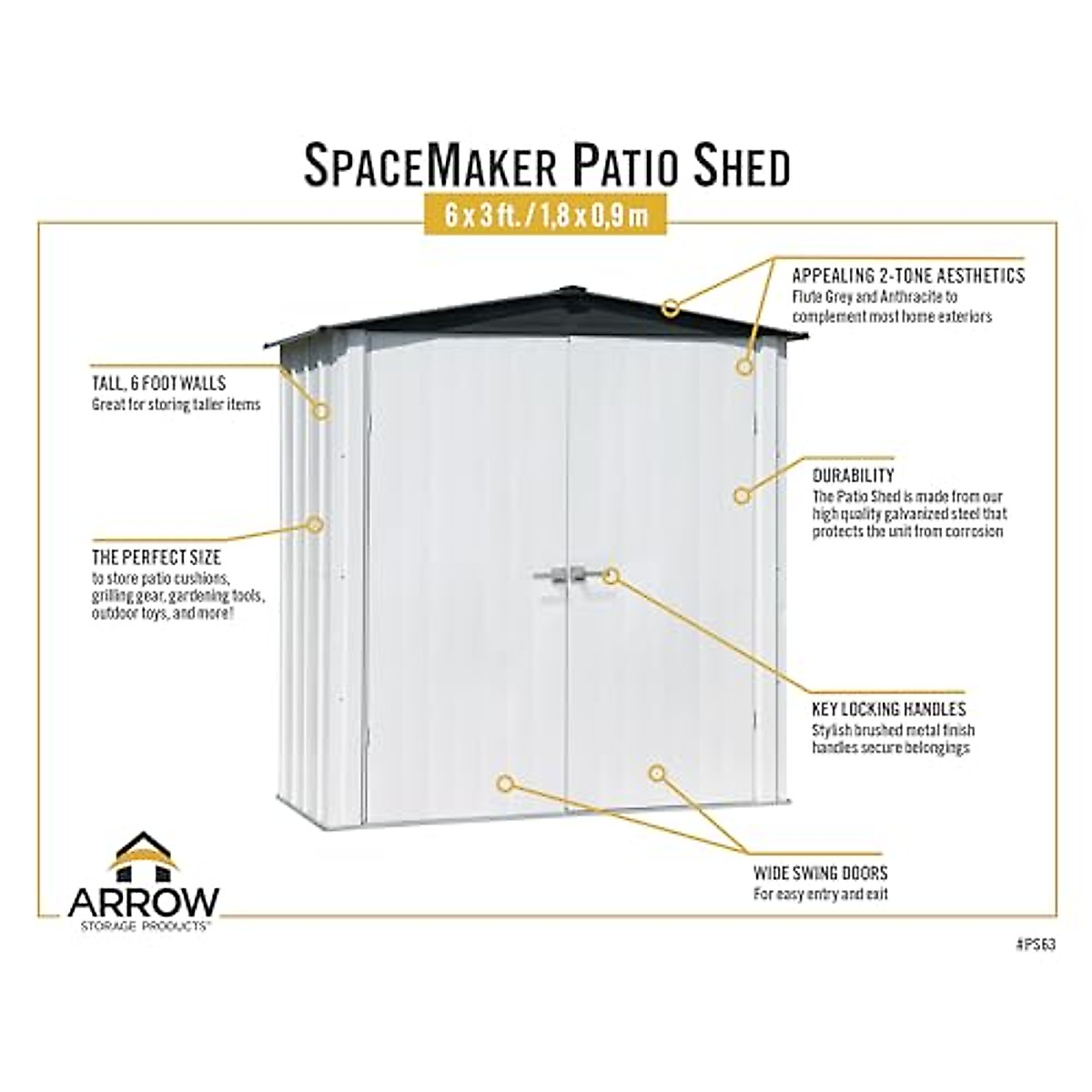 Arrow Shed Designed 6' x 3' x 6' Compact Outdoor Metal Backyard, Patio, and Garden Shed Kit, Flute Gray and Anthracite