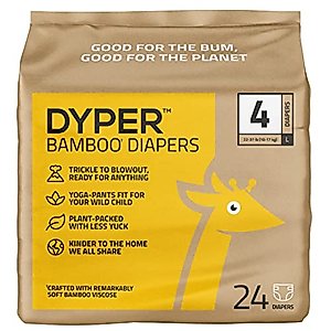 DYPER Viscose from Bamboo Baby Diapers Size 4 | Honest Ingredients | Cloth Alternative | Day & Overnight | Made with Plant-Based* Materials | Hypoallergenic for Sensitive Newborn Skin, Unscented