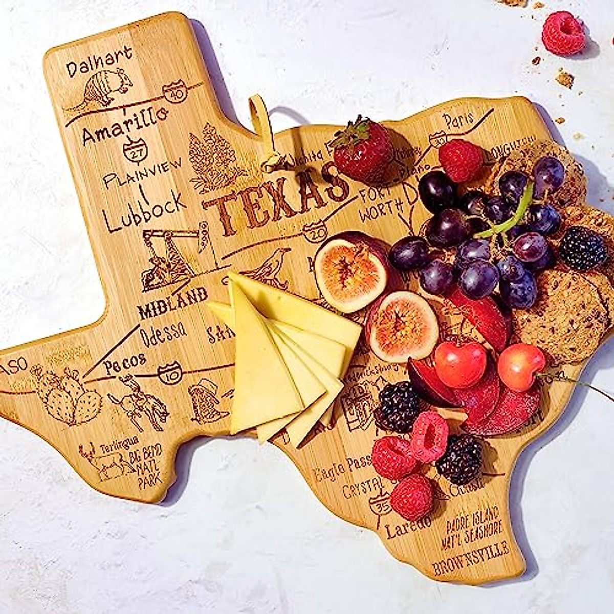 Totally Bamboo Destination Texas State Shaped Serving and Cutting Board, Includes Hang Tie for Wall Display