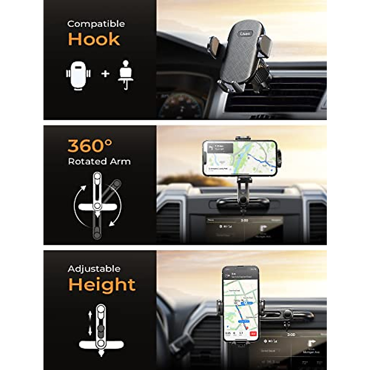 LISEN Adjustable Phone Mount for Car, CD Phone Holder for iPhone Car Holder Mount Ultra Sturdy Vent Cell Phone Mount CD Slot Car Cell Phone Holder for iPhone 14 Samsung S23 All Phones