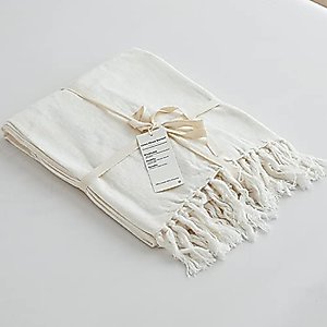 Simple&Opulence Boho Linen Throw Blanket for Bed, Couch, 50”x70” Pre-Washed Fringed Vintage Decorative Woven Blanket with Tassels, Breathable Durable Cozy Farmhouse Decor for All Seasons(Cream)
