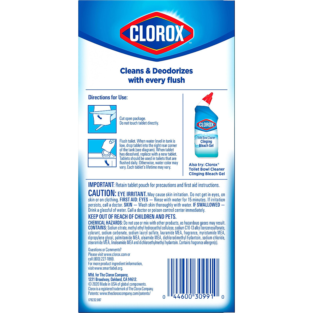 Clorox Ultra Clean Toilet Tablets Bleach & Blue, Rain Clean Scent 2.47 Ounces Each, 4 Count (Package May Vary)