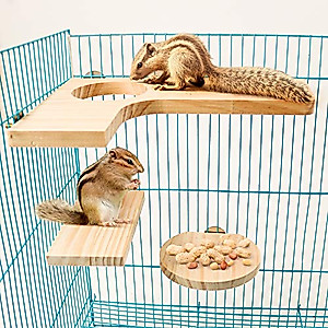 Squirrel Gerbil Chinchilla and Dwarf Hamster L-shaped Round Hole Wooden Platform, 3 Pieces of Natural Hamster Standing Platform Chinchilla Cage Accessories, Birds Parrots Activity Playground (style-1)