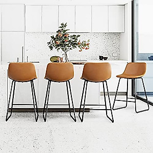 Alexander Indoor/Outdoor Industrial Faux Leather Bar Stools Set of 4,Urban Armless Dining Chairs With Metal Legs, Modern Counter Height Barstools For High Table Home office Kitchen Island Chair 24"