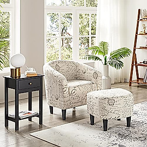 Yaheetech Living Room Club Chair with Ottoman Set, Modern Accent Arm Chair with Foot Rest, Upholstered Accent Chair for Living Room Bedroom, Letter Print