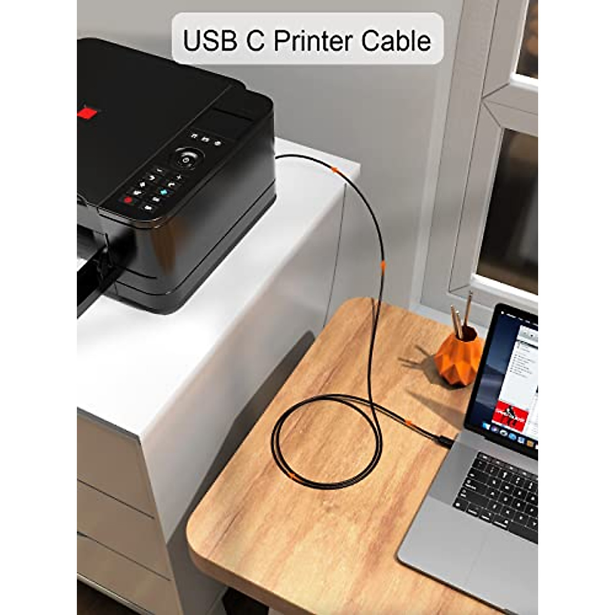 CableCreation USB B to USB C Printer Cable 6.6 FT, USB C to USB B Printer Cable for MacBook Pro, Air, USB C MIDI Cable for Yamaha Casio Digital Piano MIDI Controller DJ Controller, 2M Black