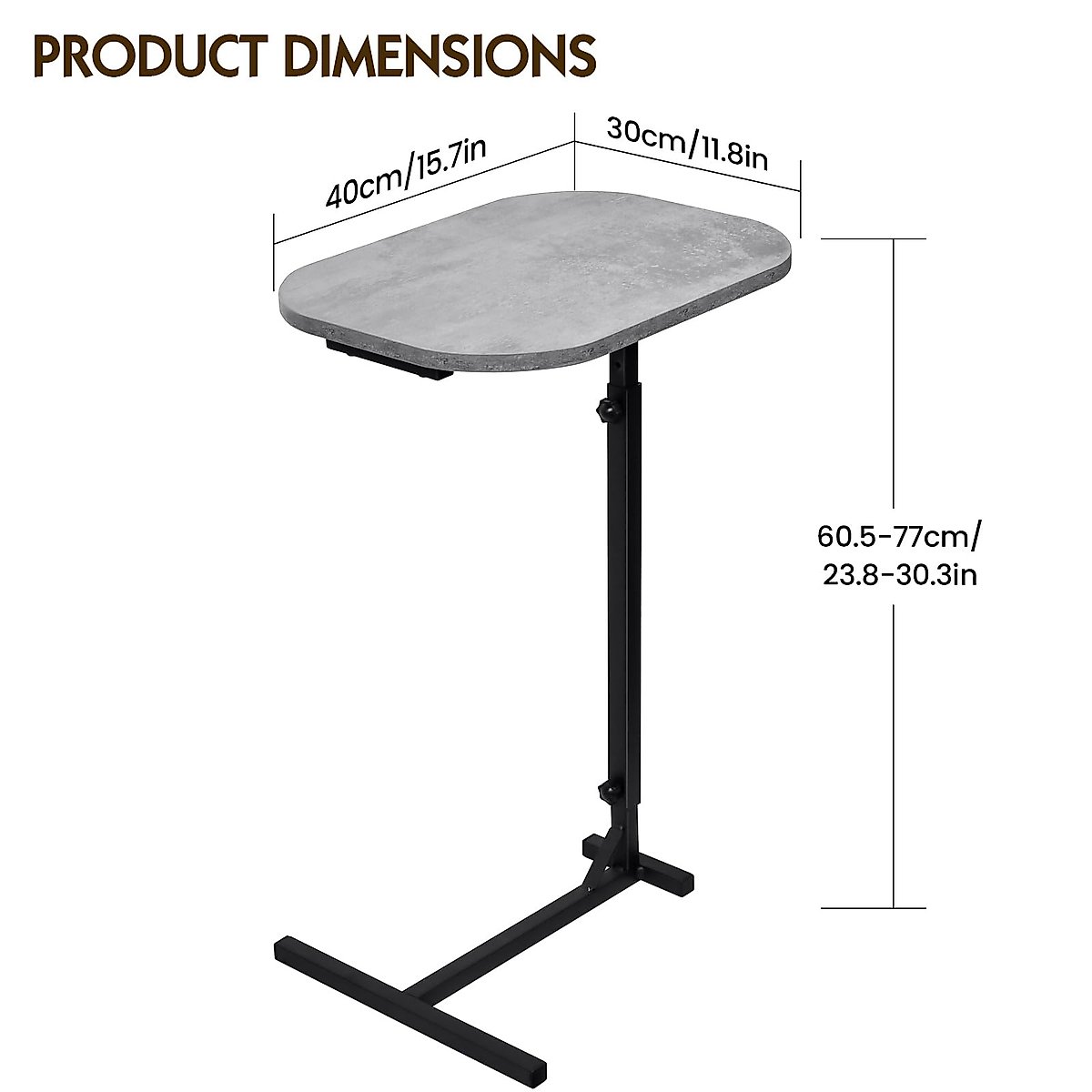 WHEARTED Small Side Table for Small Spaces, C Shaped End Table Slide Under Sofa Couch and Bed, Height Adjustable C Table End Table with Metal Frame for Living Room, Bedroom, Bathroom Gray