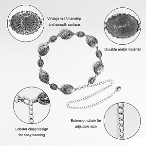 Jmkcoz Women Western Concho Chain Belt Silver Metal Oval Waist Chain Belt for Dresses Jeans Country Cowgirl