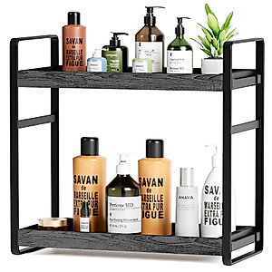 2-Tier Adjustable Bathroom Organizer Countertop: No Tools Quick Installation Counter Shelf for Storage Wood Corner Bathroom Rack for Vanity Kitchen Under Sink- Tiered Tray Makeup Stand Organizers