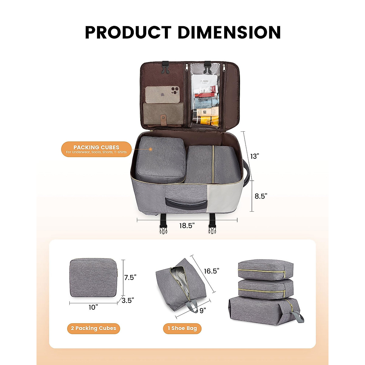 LOVEVOOK Travel Backpack for Women, TSA Carry On Backpack Flight Approved Luggage, 40L Water Resistant Personal Item Daypack Large Weekender Bag fit 17 inch Laptop with 3 Cubes, Beige Grey