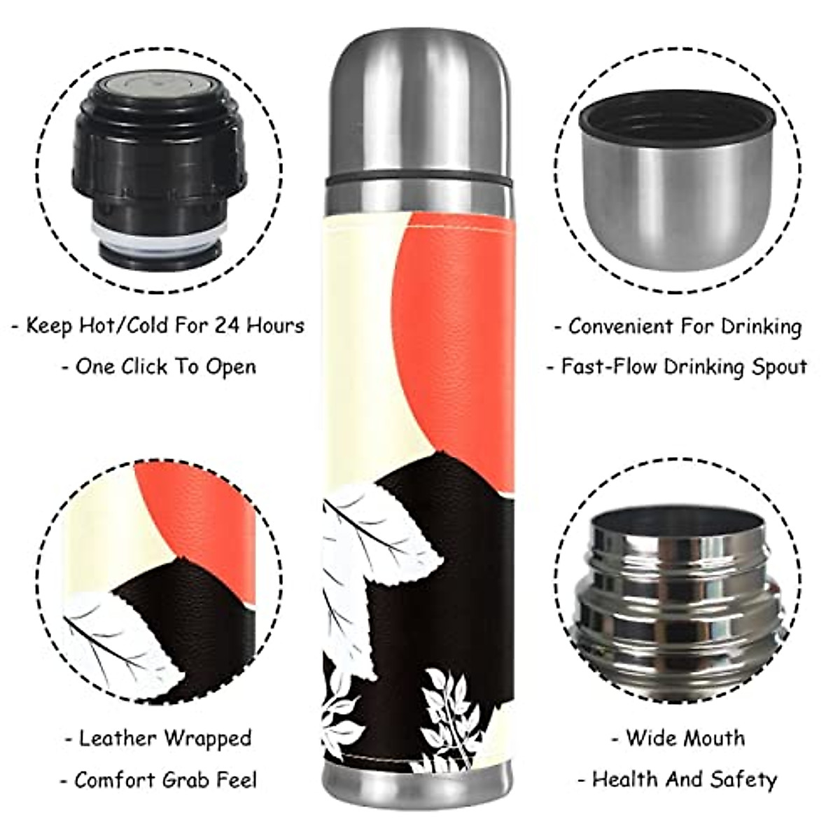 Stainless Steel Leather Vacuum Insulated Mug Bear Thermos Water Bottle for Hot and Cold Drinks Kids Adults 16 Oz