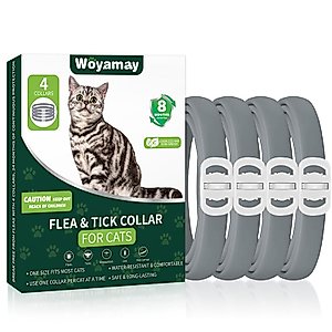 4 Pack Flea Collar for Cats, Cat Flea and Tick Treatment, 8 Months Protection Flea and Tick Prevention for Cats, Waterproof Cat Flea Collar, Adjustable Cat Flea and Tick Collar for Cats Kittens, Grey