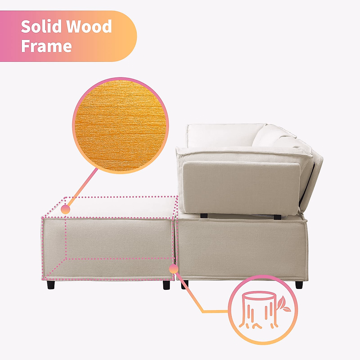 Mixoy Convertible Sectional Sofa, U/L Shaped Modular Couch with Ottoman, Sleeper Sofa & Oversized Couch for Living Room, Apartment - Beige