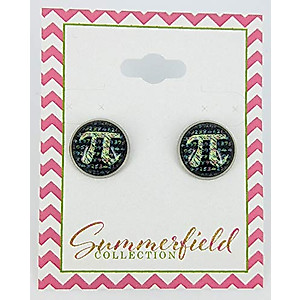 Stainless Steel Pi Print Glass Stud Earrings 12mm