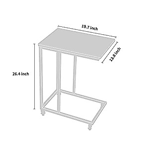 Coral Flower End Table, Side Table, TV Tray, C Shaped Snack Table with Metal Frame, Rolling Casters, Industrial, for Living Room, Bedroom,Rustic Brown.