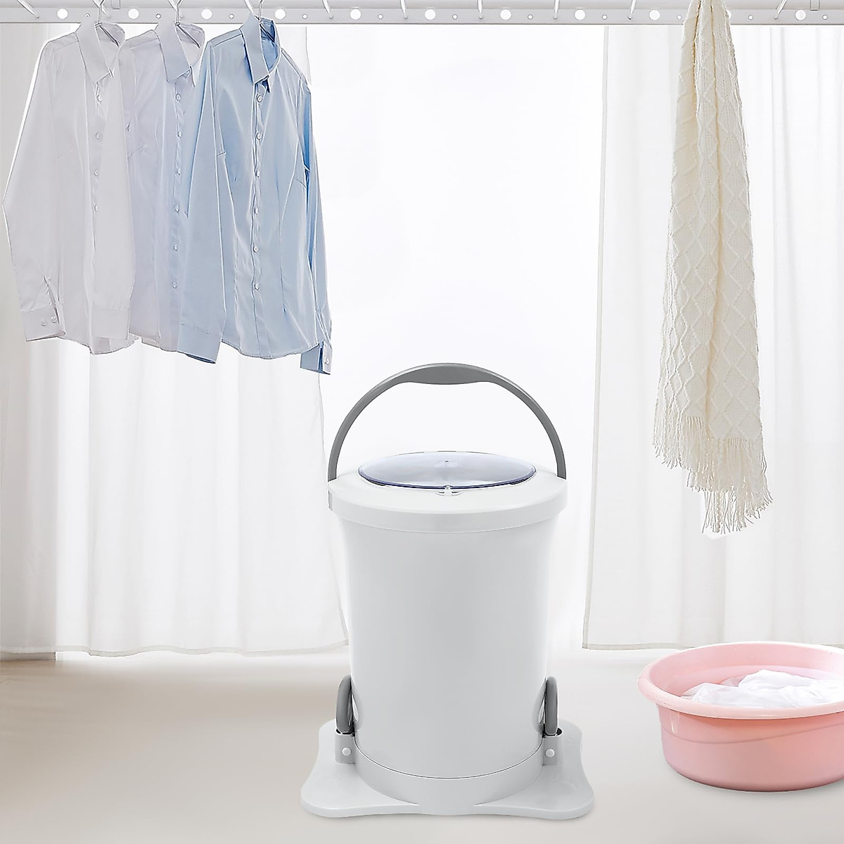 LIAPDG 12L/3.17 Gal Manual Dehydrator, Portable Foot Pedal Washing Machine Lightweight Manual Draw Cord Spin Dryer for Thick Duvet Covers, Bed Sheets in Traveling, Student Residence