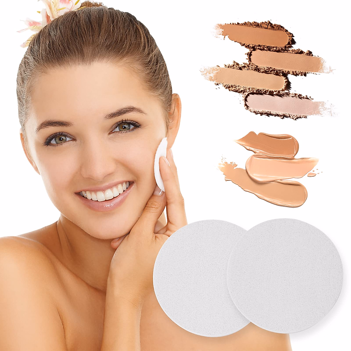 Molain Round Sponge Puff Set 12 Pieces 2.2 Inch White Facial Powder Blender Puffs Foam Sponges Applicator For Liquid Foundation Makeup Cosmetic, Facial Cleanser