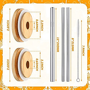 16 oz Jar Glass Mugs Cups with Handle Bamboo Lids Straws and Brush Set 3 Regular Mouth Jar Cups Juices Drinking Glasses Bottles 3 Bamboo Lids 3 Straws 1 Cleaning Brush Reusable Set Gift