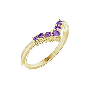 Bonyak Jewelry 14k Yellow Gold Amethyst Graduated V Ring Elegant, Size 7