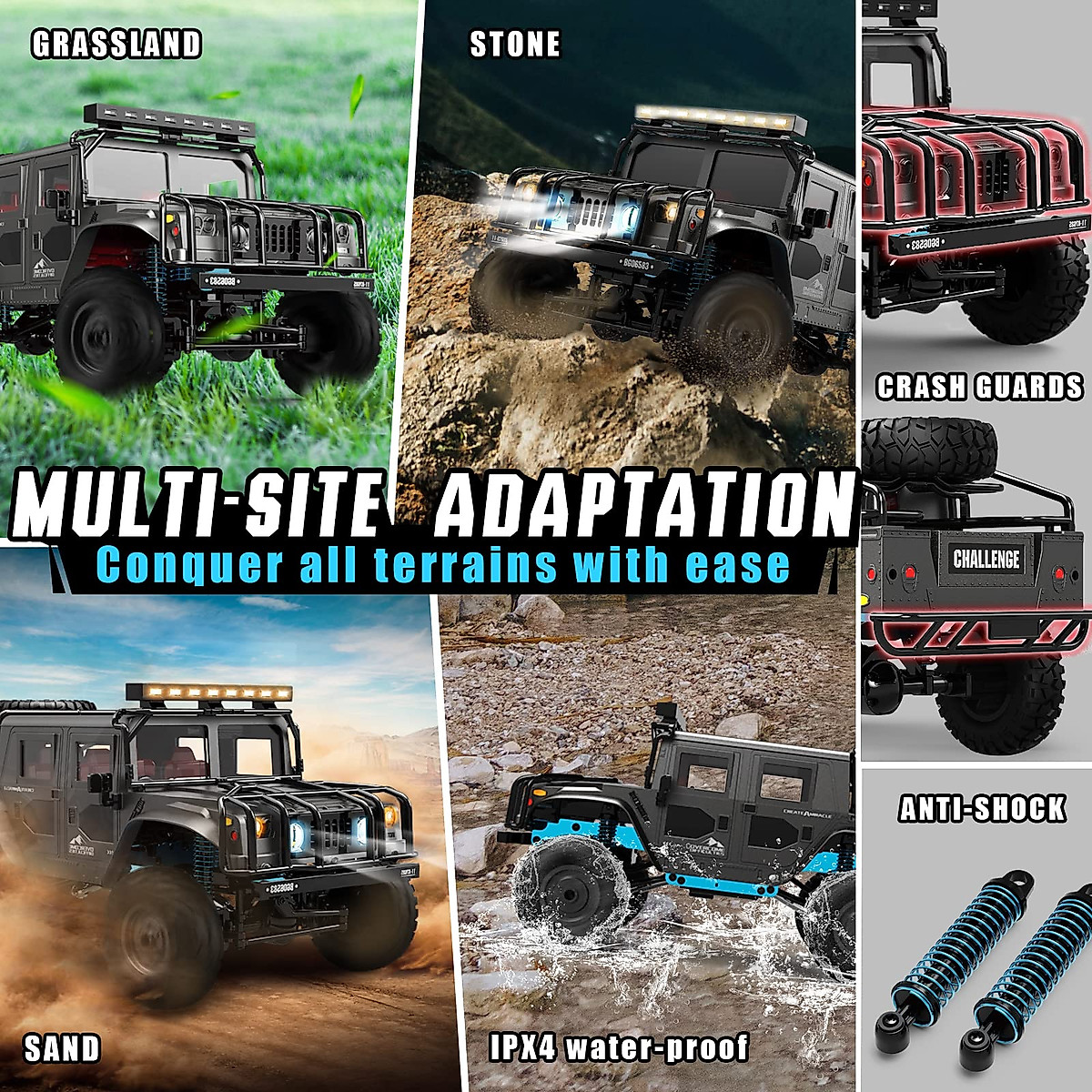 FUUY Remote Control Car Toys for Boys 8-12 H1 Jeep RC Cars Toy Truck Crawler 30+km/h 600mAh Battery 4WD Off Road Vehicle Outdoor Gifts Toy Truck Kids Age 3 4 5 6 7 8-12 Year Old Adults Xmas Birthday
