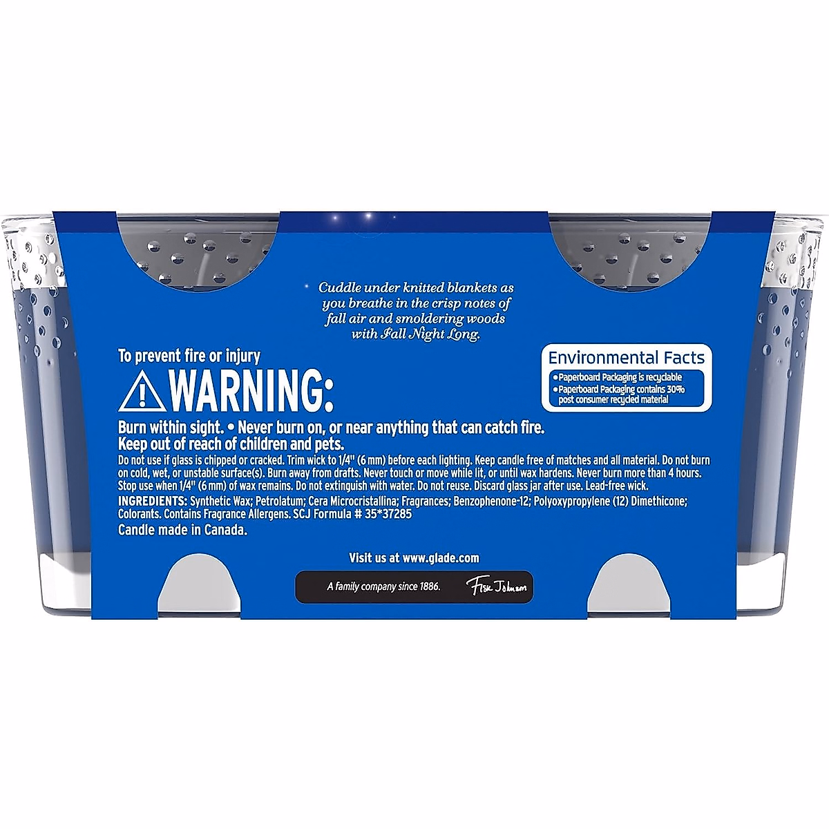 SC Johnson Glade Candle Jar, Air Freshener, Fall Night Long, 3.4 Oz, (Fall Night Long, 2 Count, Pack of 3)