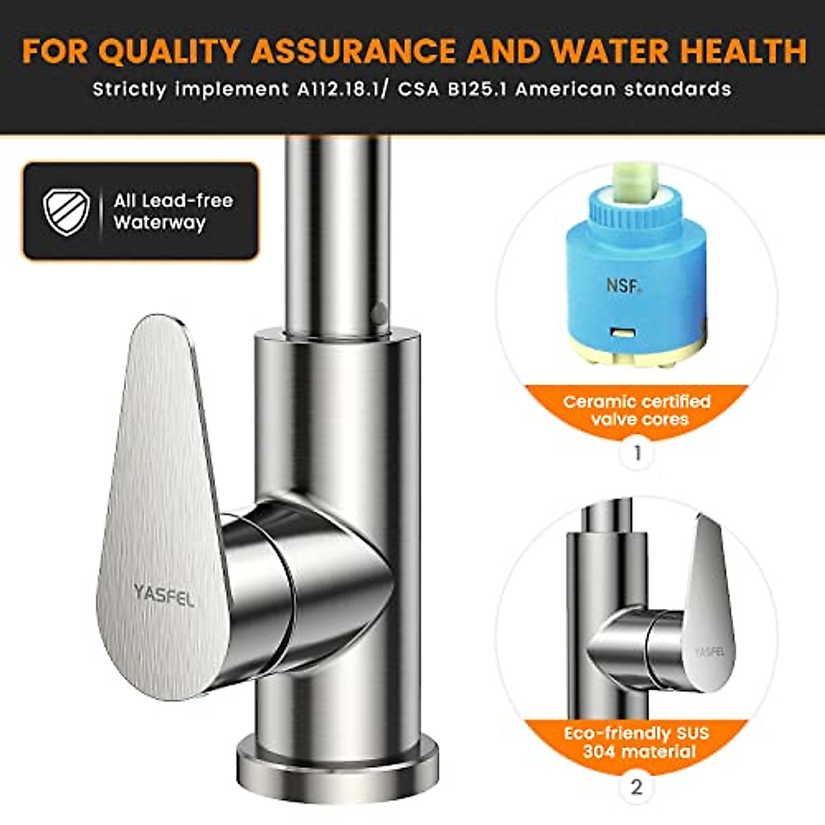 YASFEL Faucet for Kitchen Sink - Modern High Arc Pull Down Kitchen Faucets Brushed Nickel, Single Handle Stainless Steel Kitchen Sink Faucets with Pull Down Sprayer