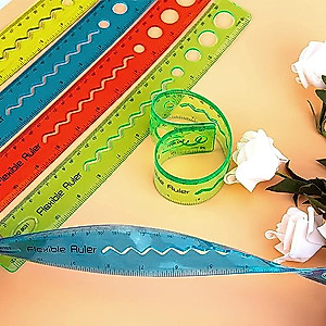 AKOAK Flexible Ruler, 30 CM/12" Flexible Bendable Soft Plastic Clear Ruler, Double Sided Ruler, Safe Children's School Supplies for Schools, Homes and Offices - Pack of 4