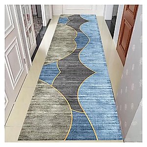 Gray & Blue Entry Carpet Runner Rugs for Hallway, 5 6 7 8 9 10 11 12 13 14 15 18 20ft Long, 2 2.6 3 4ft Wide, Washable Thin Floor Mat (0.6x3.4m/2x11ft)