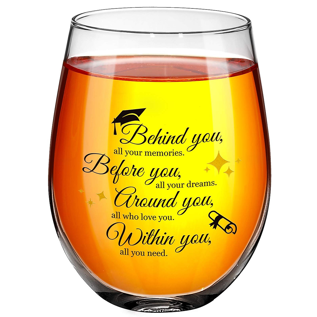 Patelai 2024 Inspirational Graduation Gift for Him or Her, Behind You All Memories Before You All Your Dream Stemless Wine Glass for 2024 College Graduate, 17 oz Wine Glass for Graduation Birthday