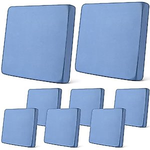 Newwiee 8 Pcs Patio Stretch Sofa Cushion Cover Outdoor Cushion Cover Replacement Couch Slipcover Sofa Seat Cover Flexibility Chair Cushion Cover Furniture Protector (Gray Blue,Waterproof Pure)