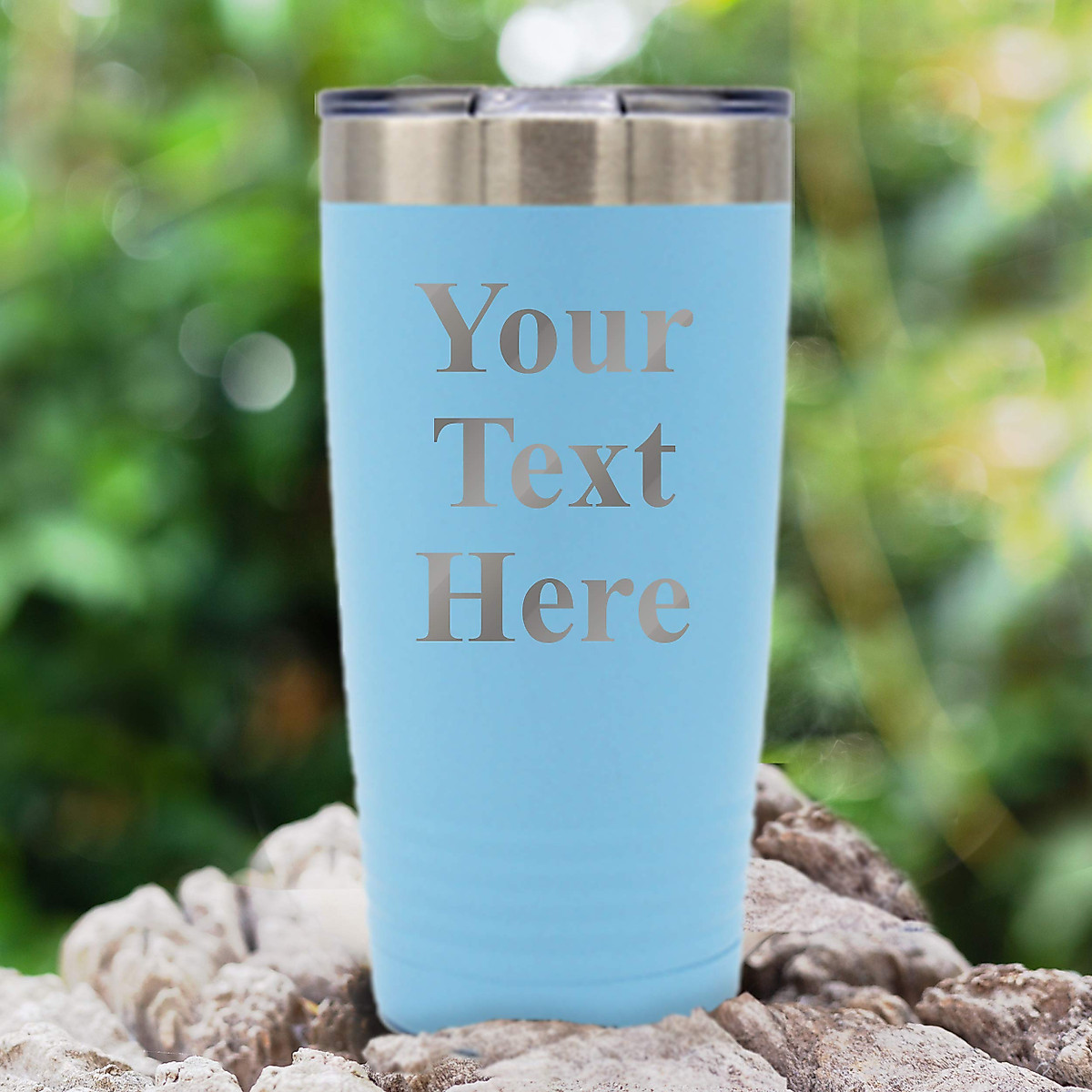 My Personal Memories Customized Personalized Stainless Steel Travel Tumbler with Lid - Engraved Double-Wall Vacuum Insulated for Him, Her Your Custom Text (20 oz, Carolina Blue)