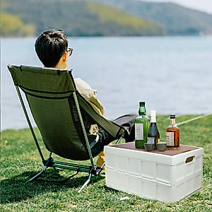 Folding Camping Storage Bins with Wood Lid 60LCollapsible Closet Organizers and Storage Container,Multifunction Plastic Storage Box for,College Dorm Room Essentials,Office,Outdoor,Indoor White