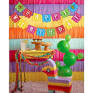 Joy Bang Fiesta Birthday Banner Decorations, Mexican Theme Party Decor, Cinco de Mayo Happy Birthday Banner Papel Picado Garland, Feliz Cumpleaños Banner for Kids Adults, Fiesta Party Favor Supplies