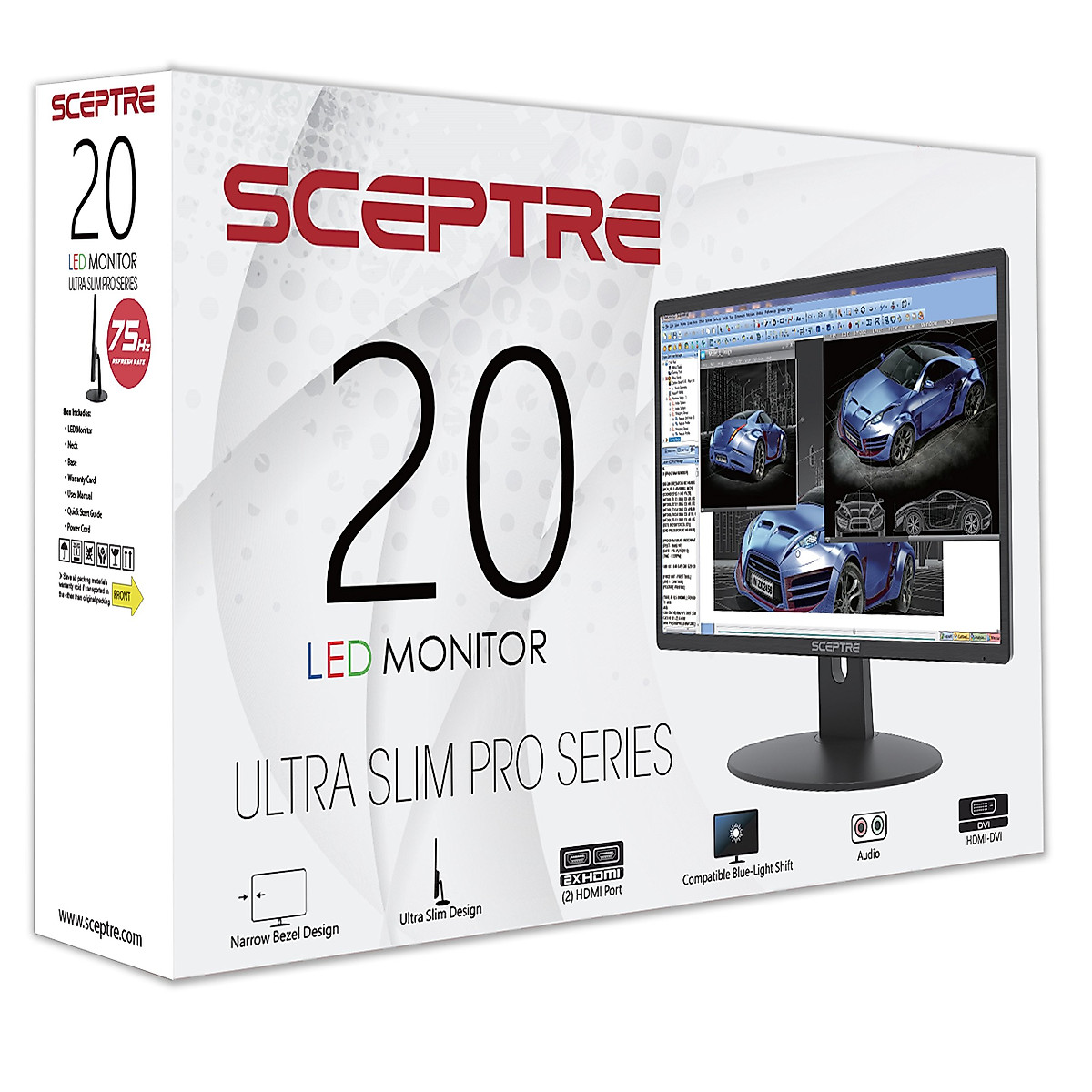 Sceptre 20" 1600x900 75Hz Ultra Thin LED Monitor + C2G 6' HDMI Cable