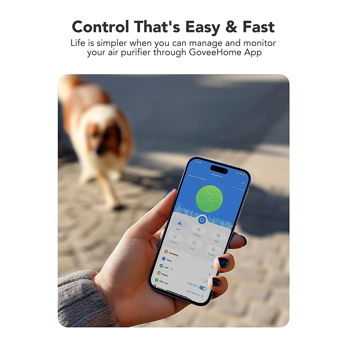 Govee Air Purifiers Pro for Home Large Room up to 1837ft² with PM2.5 Sensor, WiFi Smart Home Air Purifier Large Room, H13 True Hepa Air Purifier for Smoke, Pet Hair, Odors, 24dB Air Cleaner, Auto Mode