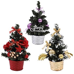 URATOT 3 Pack Small Christmas Desk Tree Mini Christmas Tree with Base for Desk Table Tops Christmas Decoration