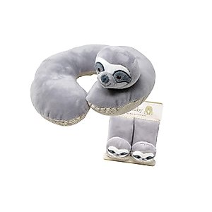 Kelly Baby Grey Sloth Plush Seat Belt Cover & Neck Pillow Set