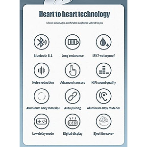 Wireless Earbuds,TWS Bluetooth 5.1 Headset IPX7 Waterproof True Wireless Headphones with Microphone Hi-Fi Sound in Ear Earphones for Music,Home Office (Gold)