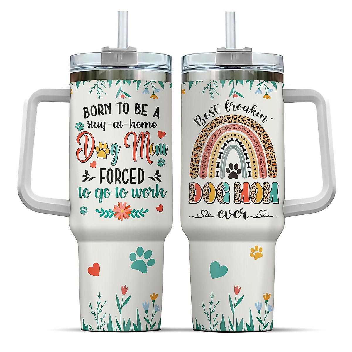 99OWL Women Cups Eleven Mama Mother Simple Print Tumblers Water Worlds Day Funny Cute Coffee, Dog Mom Gifts, Dog Mom Rainbow Retro Leopard, Tumbler 40 Oz With Handle Lid And Straw